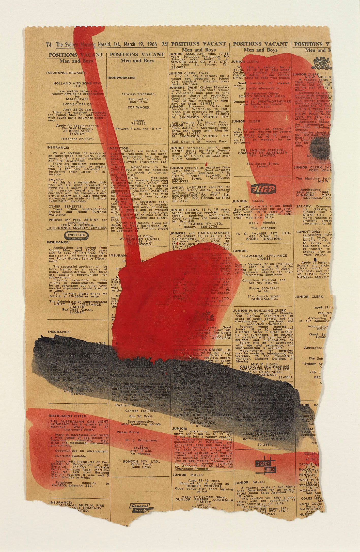 Bonhams : Tony Tuckson (1921-1973) Untitled (Red and Black), c.1965