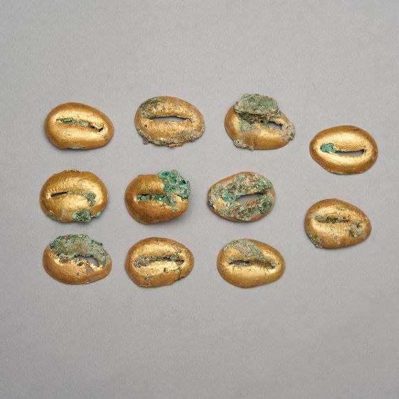 Bonhams : A group of 11 gilt bronze 'cowrie shell' coins Zhou dynasty ...