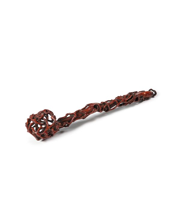 Bonhams : A carved reticulated boxwood ruyi sceptre Qing Dynasty