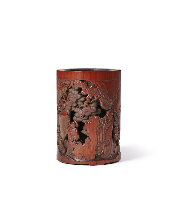 Bonhams : A pierced and carved bamboo brushpot 17th/18th century