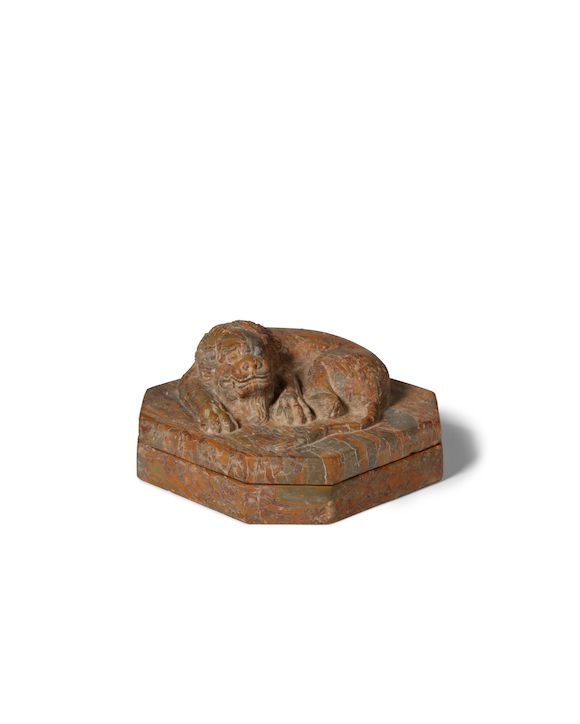 Bonhams : A puddingstone 'lion' ink stone and cover Tang Dynasty or ...