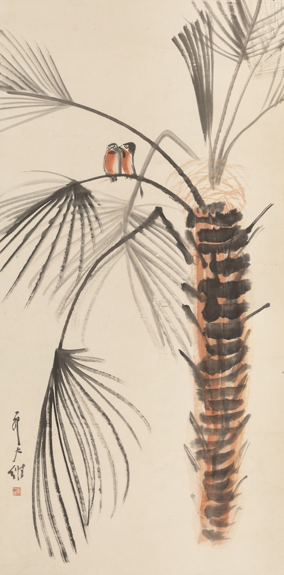 Bonhams : Guo Dawei (1919-2003) Two Birds on Palm Tree