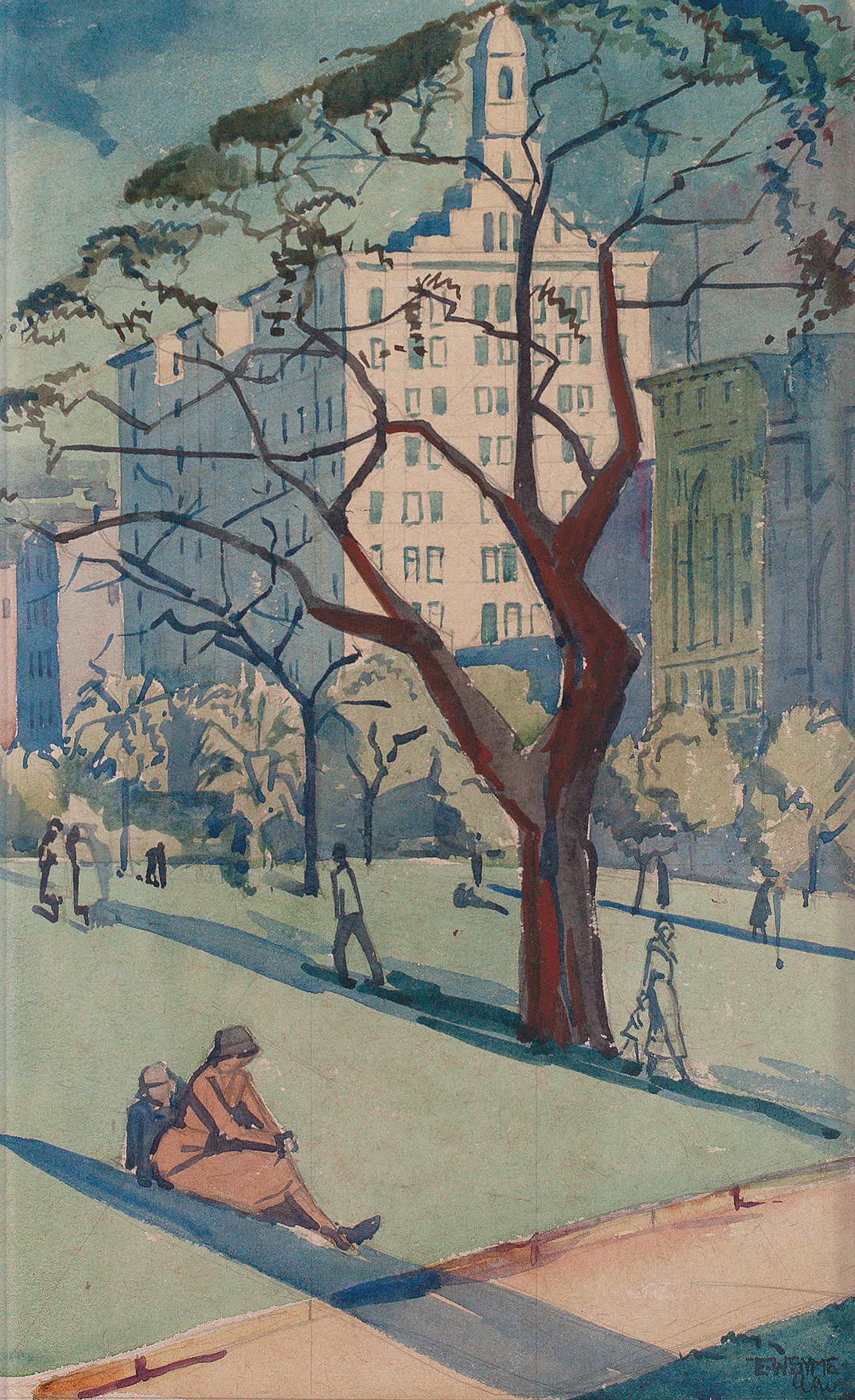 Bonhams : Eveline Syme (1881-1961) Hyde Park, Sydney, c.1930