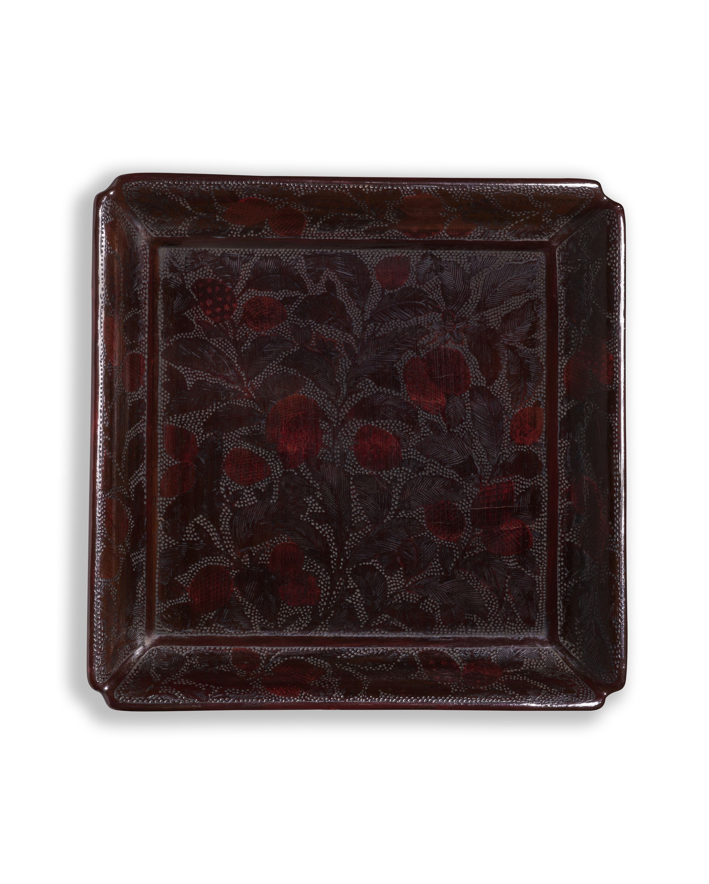 Bonhams : A polychrome lacquer 'lychee' square dish Ming Dynasty or ...