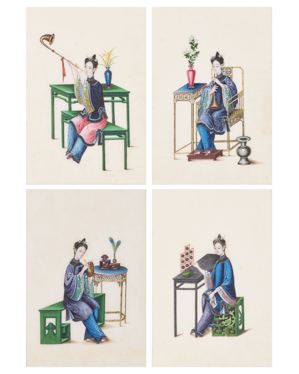 A set of four gouache paintings of female musicians 19th century (4 ...