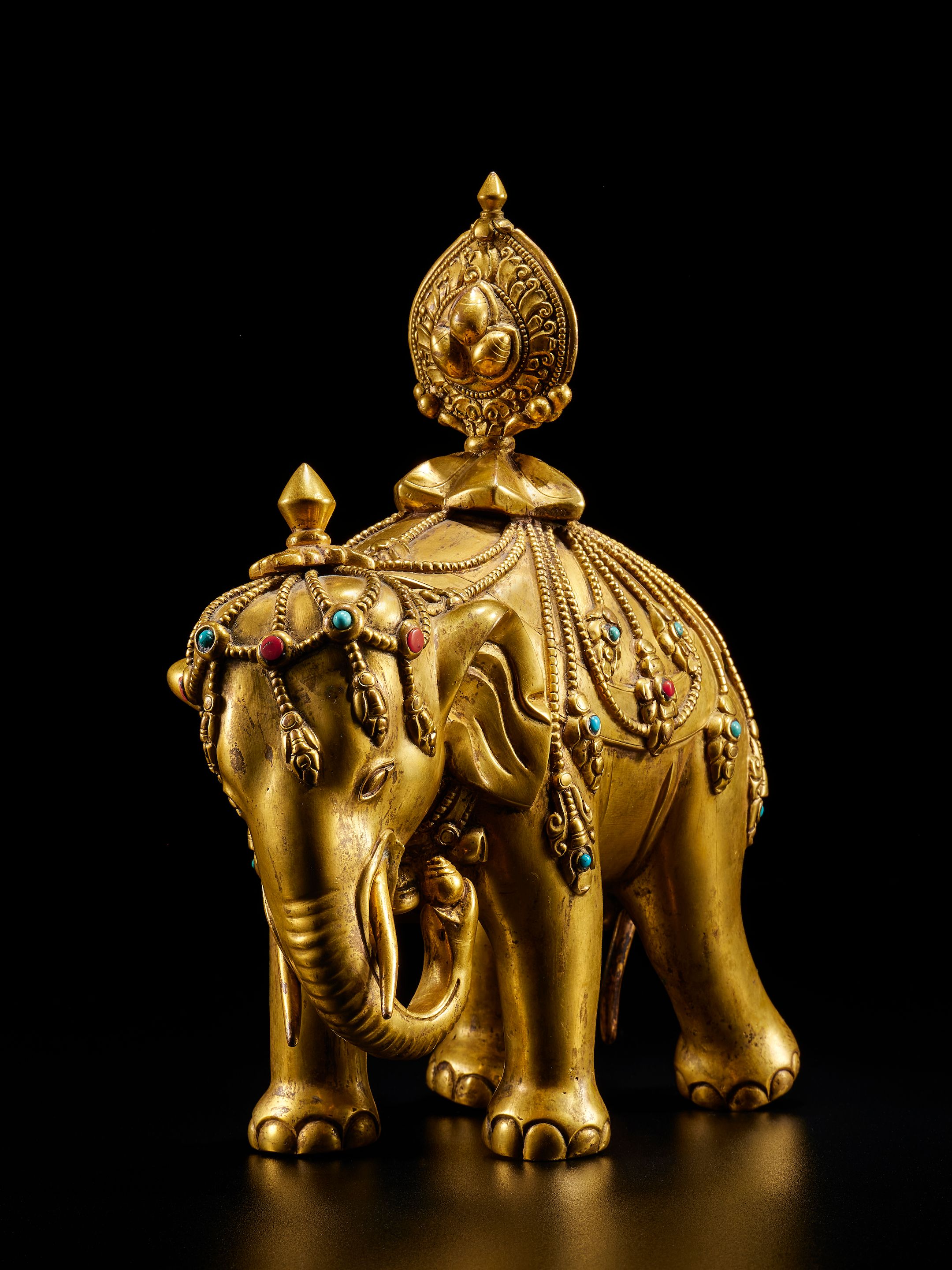 Bonhams : A GILT COPPER ALLOY FIGURE OF THE PRECIOUS ELEPHANT QING ...