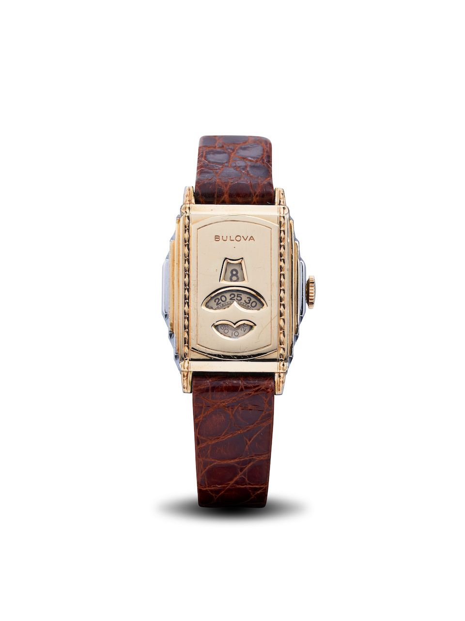 BULOVA | JUMP HOUR, A STAINLESS STEEL AND GILT DIGITAL JUMP HOUR ...