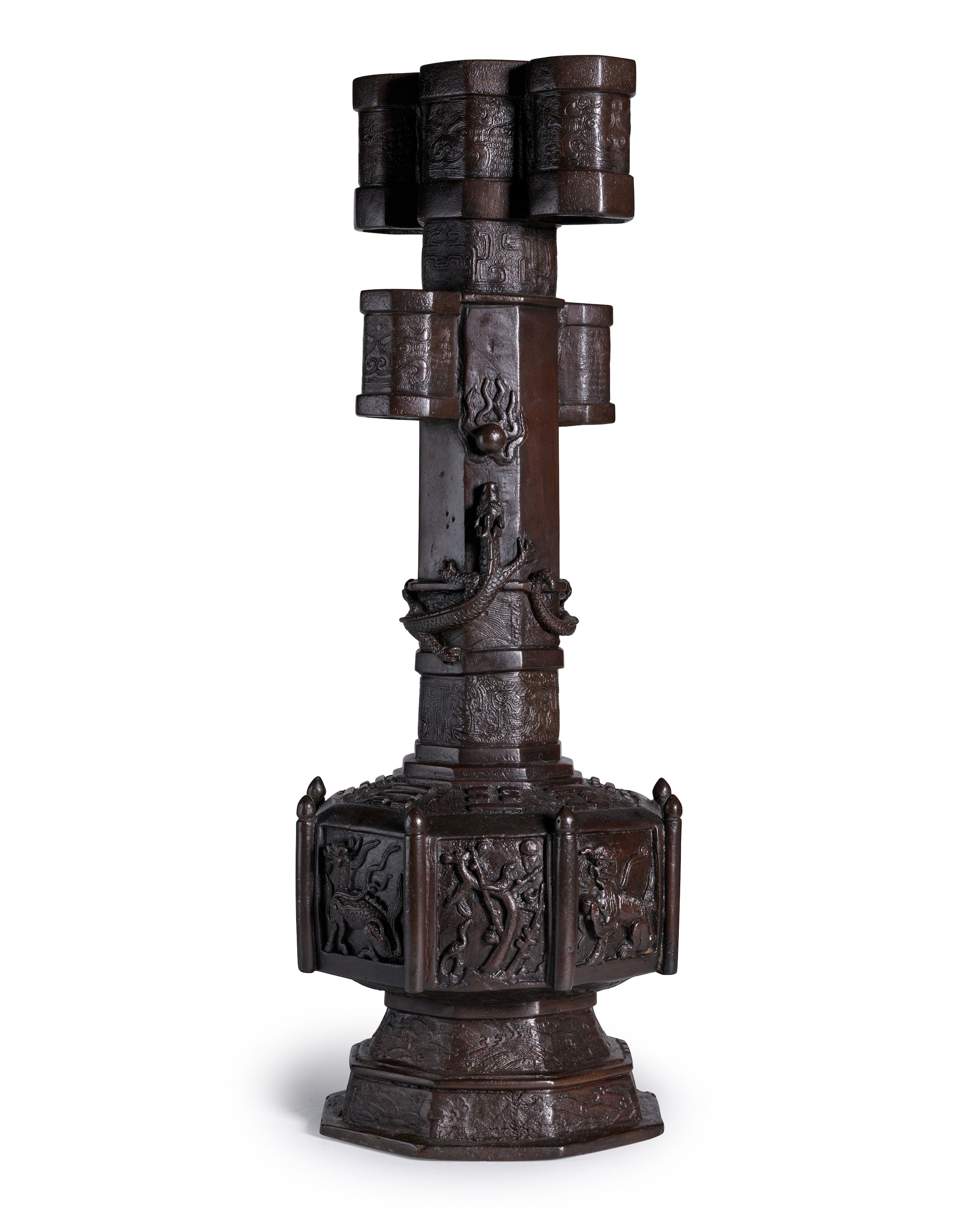 Bonhams : A VERY LARGE AND RARE BRONZE 'BAGUA' ARROW OCTAGONAL VASE ...