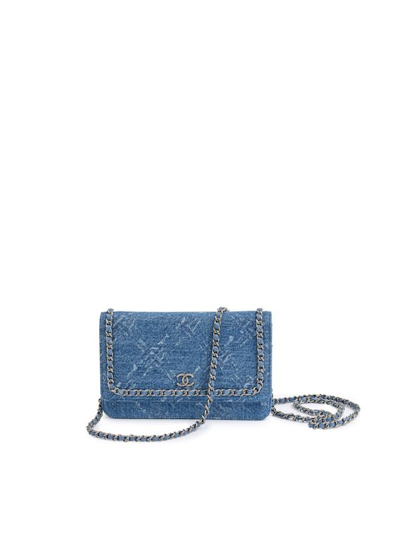 Bonhams : CHANEL: BLUE DENIM WALLET ON CHAIN WITH SILVER TONE HARDWARE ...