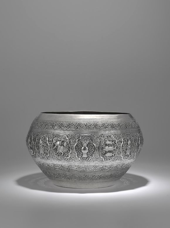 Bonhams : A SILVER OFFERING BOWL WITH TWELVE SIGNS OF THE ZODIAC BURMA ...