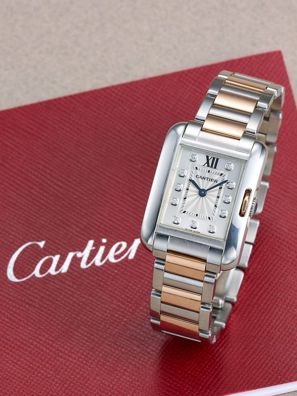 Bonhams : CARTIER | TANK ANGLAISE, REF.3485, A STAINLESS STEEL AND PINK ...