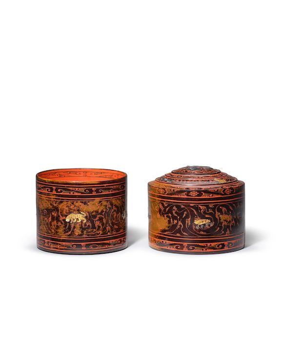 Bonhams : A RARE PAINTED LACQUER BOX WITH GOLD-INLAID ANIMALS Western ...