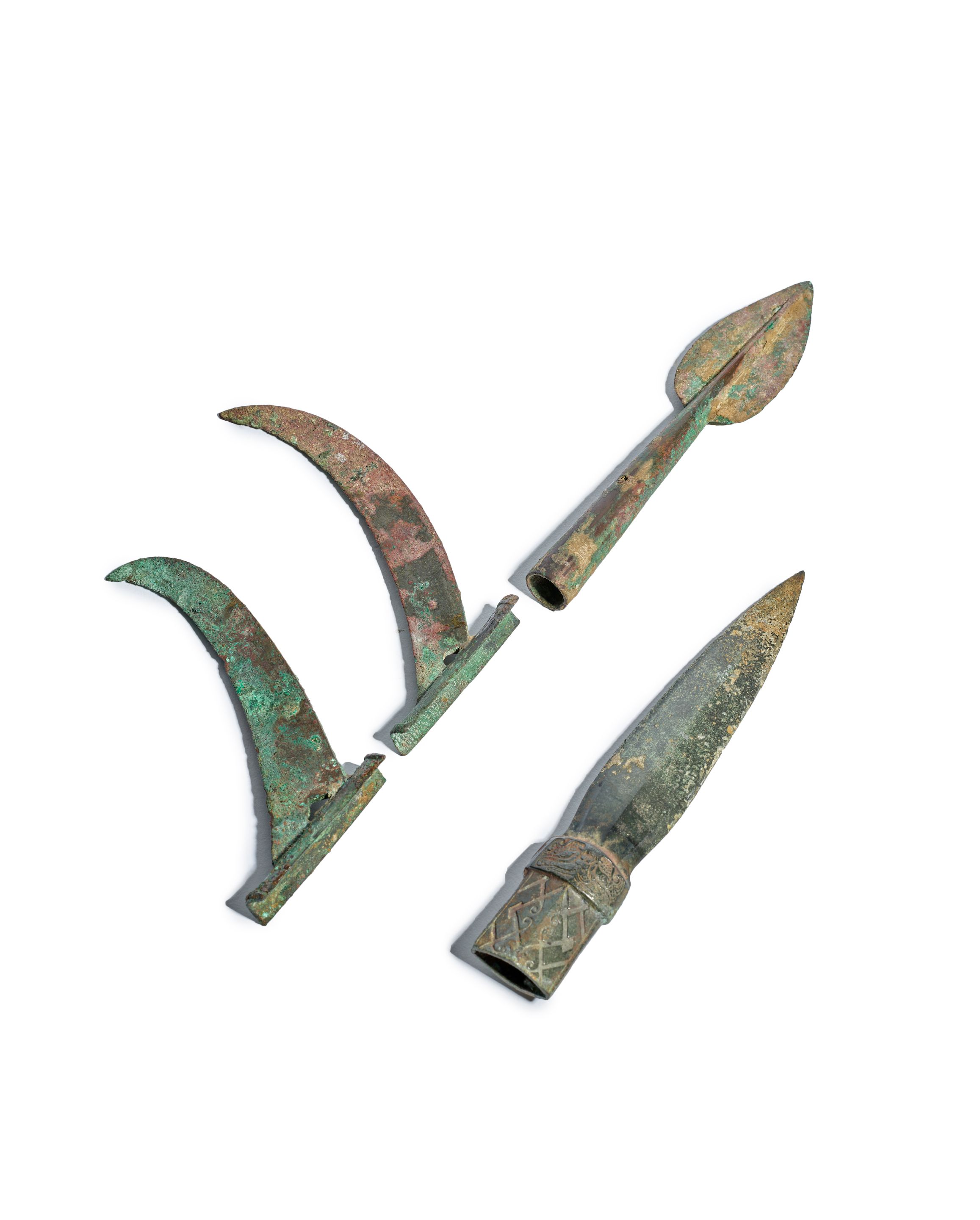 Bonhams : A RARE SET OF ARCHAIC BRONZE HALBERD, JI, AND AN ARCHAIC ...