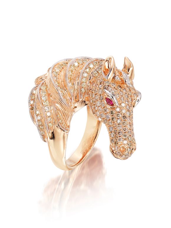 Bonhams : DIAMOND AND RUBY 'HORSE' RING