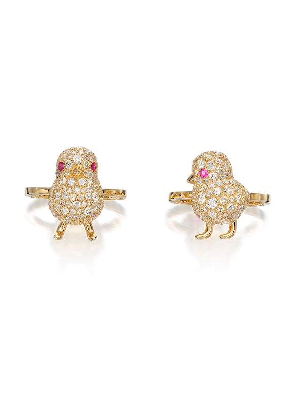 Bonhams : TWO DIAMOND AND RUBY 'LITTLE CHICK' RINGS (2)