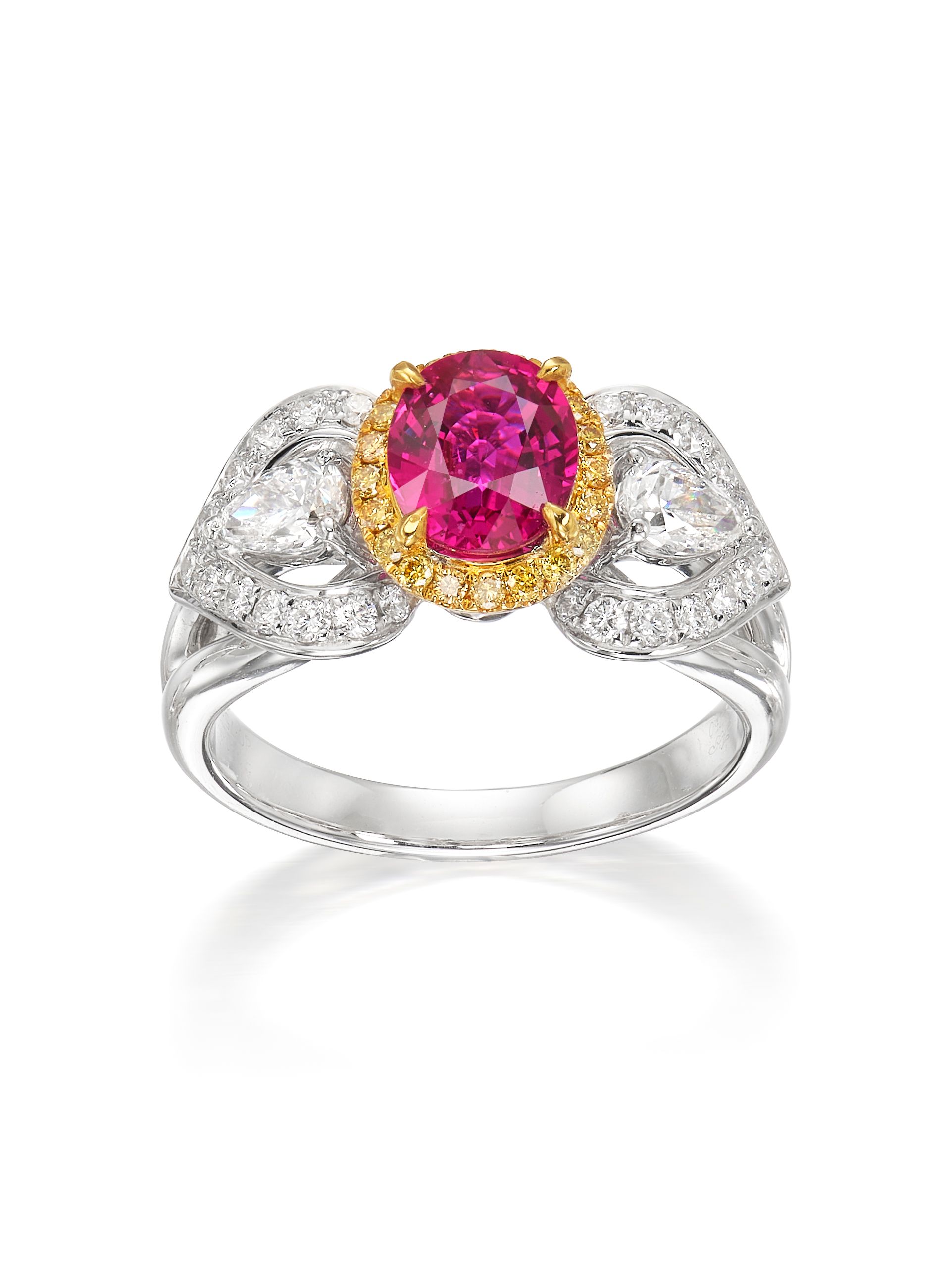 Bonhams : RUBY, COLOURED DIAMOND AND DIAMOND RING