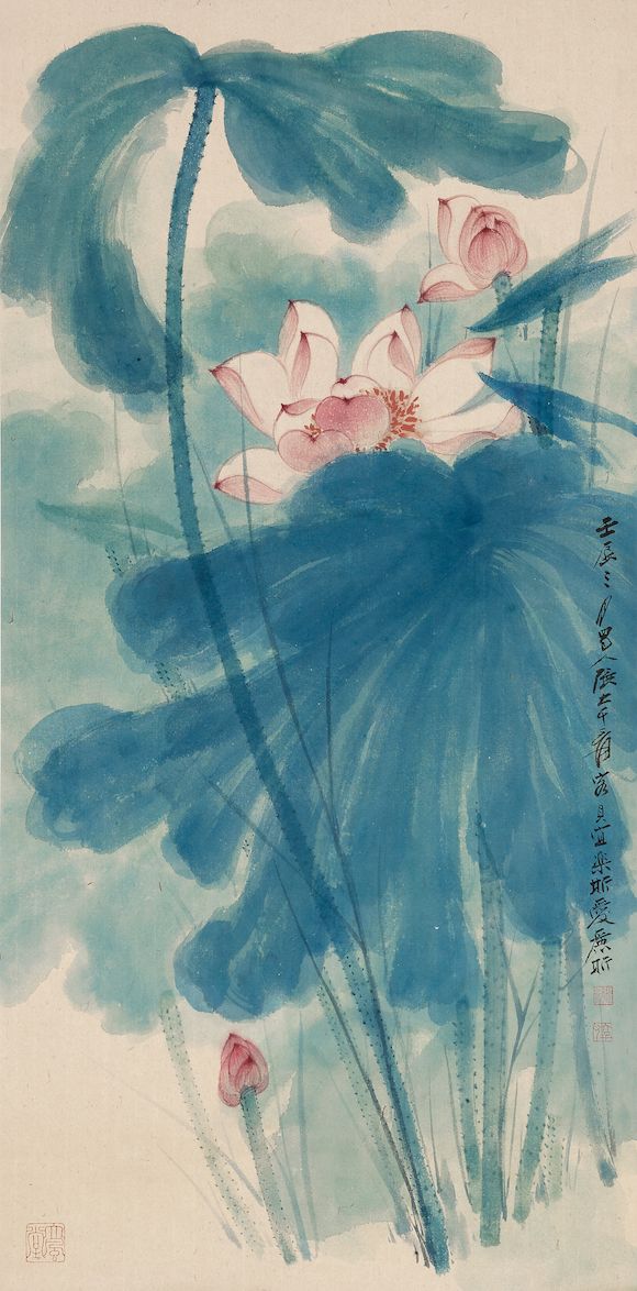 Bonhams : ZHANG DAQIAN (CHANG DAI-CHIEN, 1899-1983) Pink Lotus