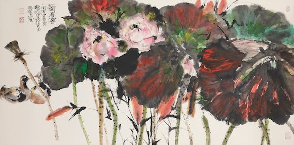 Bonhams : CHENG SHIFA(1921-2007) Lotus and Two Ducks