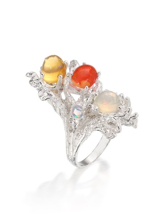 Bonhams : MULTI-COLOURED OPAL 'REEF' RING