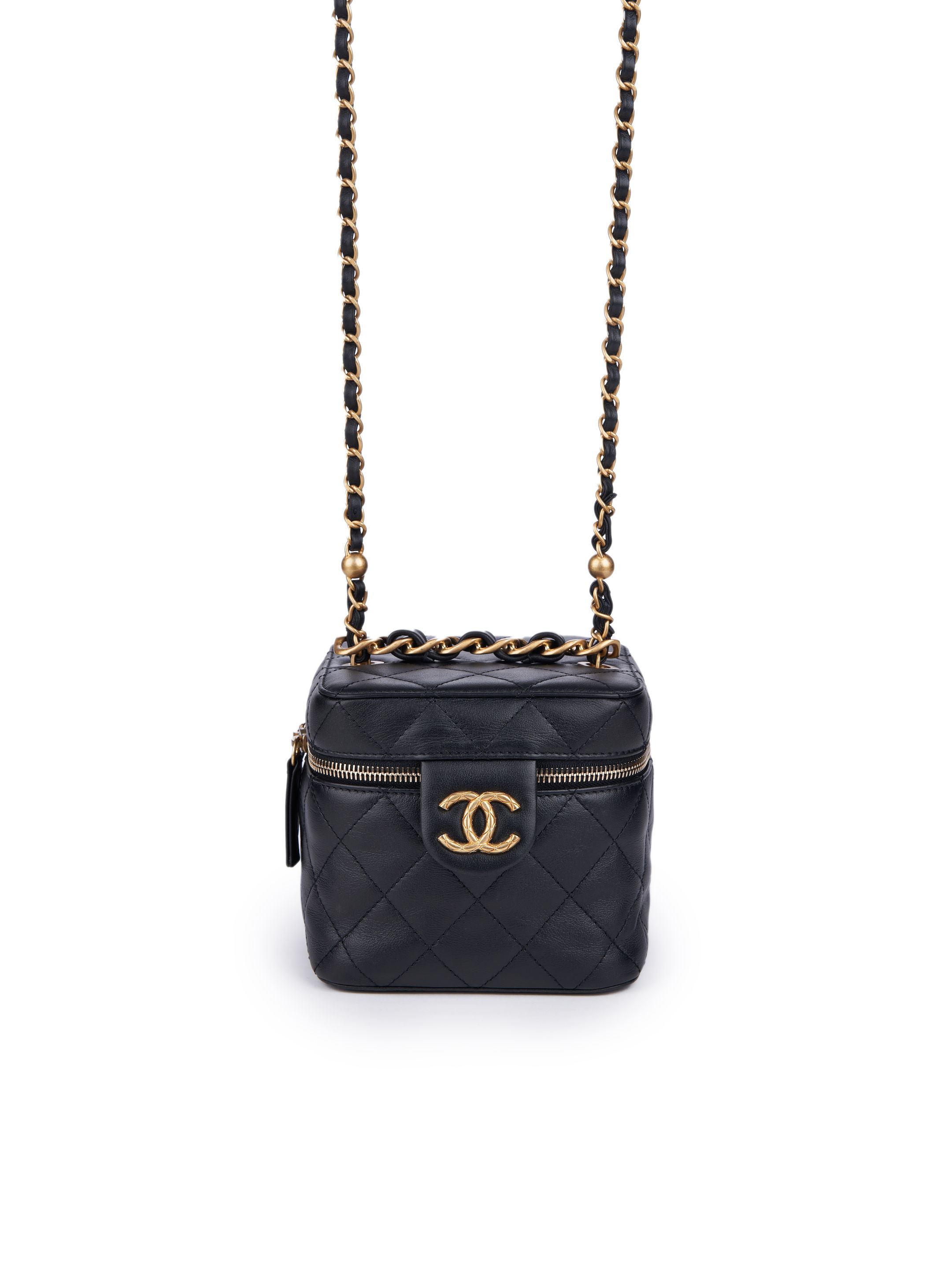 Bonhams : CHANEL BLACK QUILTED LAMBSKIN BIG VANITY CASE WITH GOLD TONED ...
