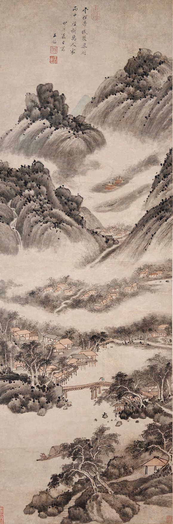Bonhams : Attributed to Wang Jian (1598-1677) Baidi Fortress in Clouds