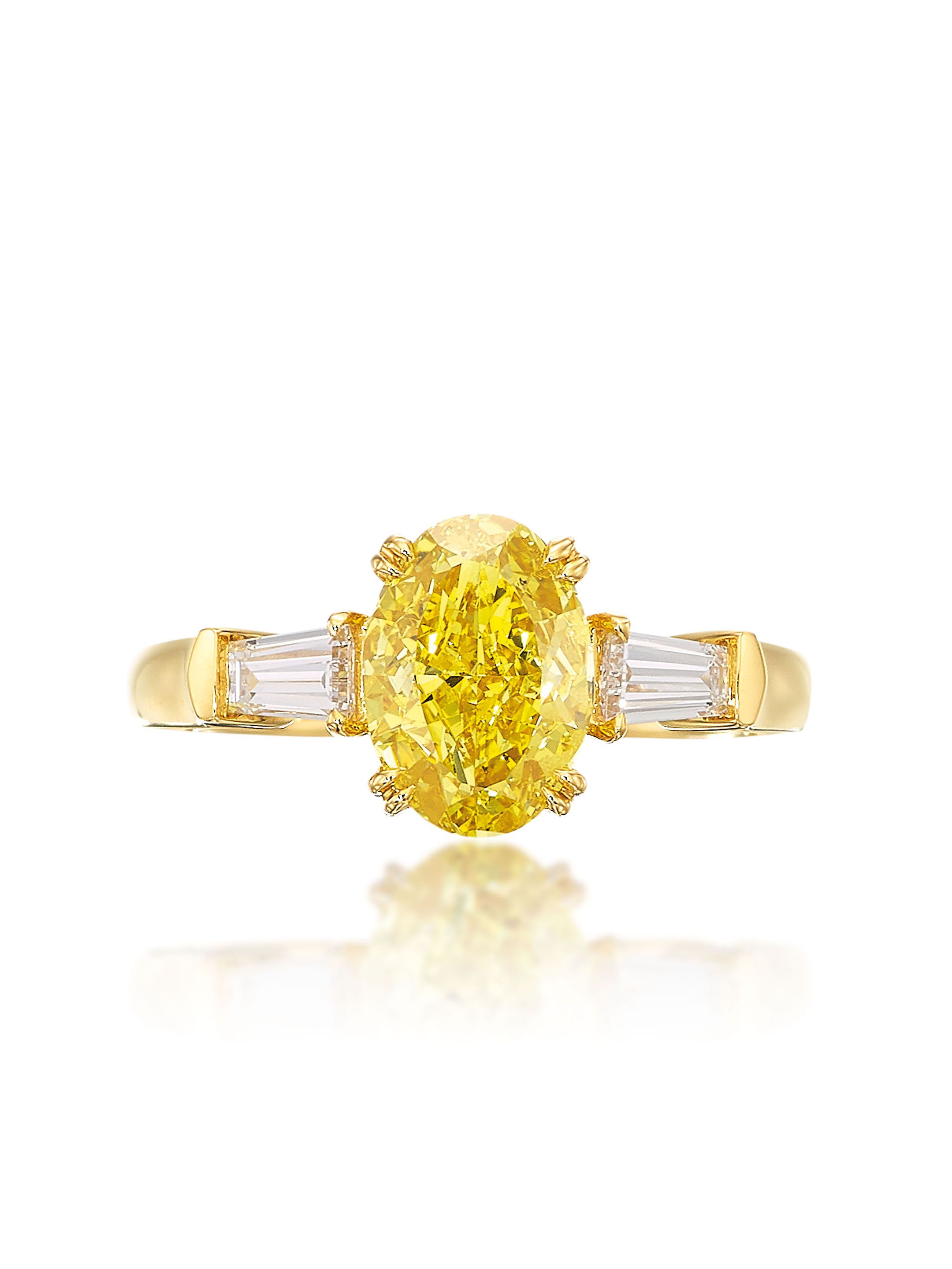 Bonhams : FANCY VIVID YELLOW DIAMOND AND DIAMOND RING