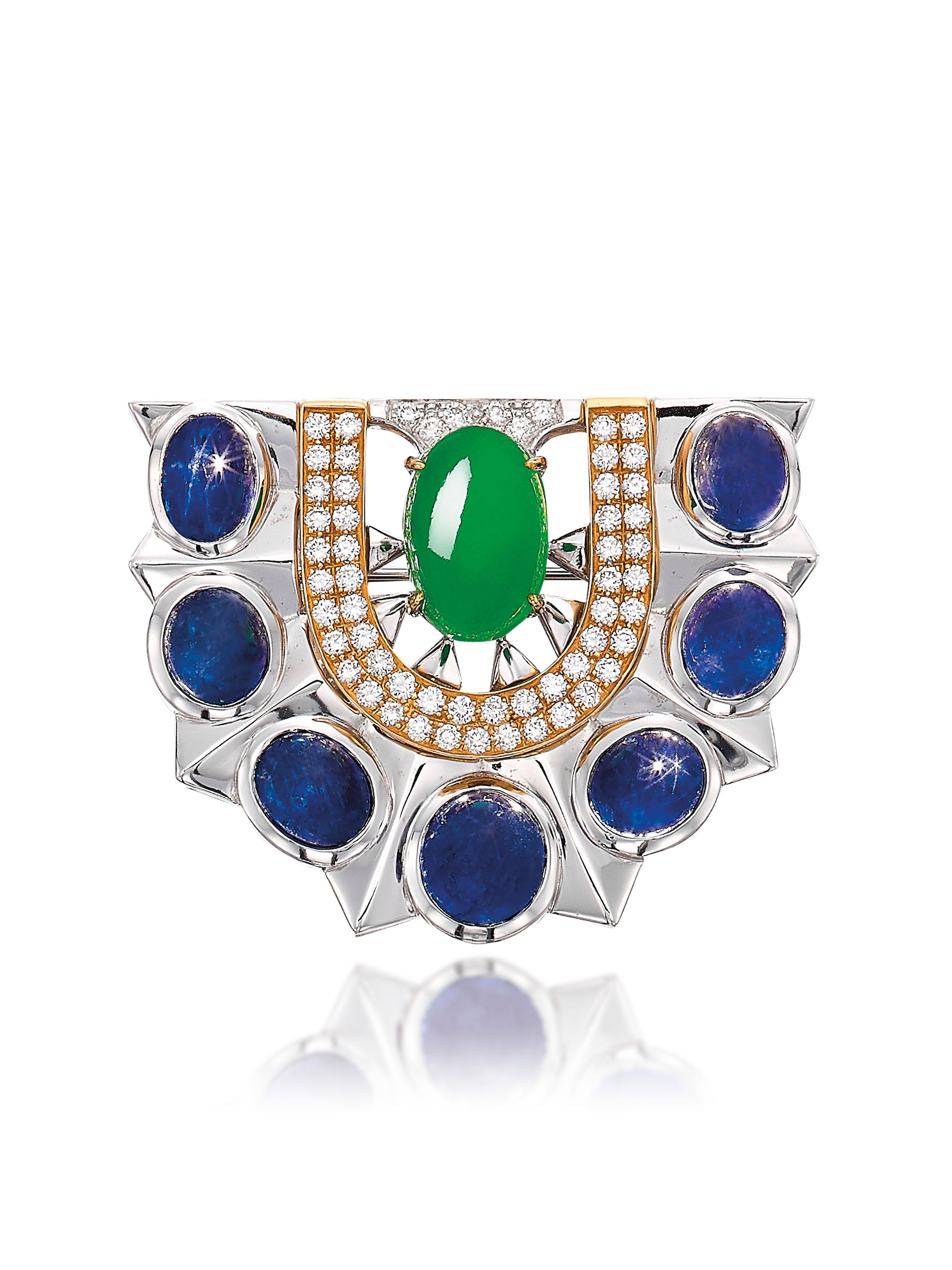 Bonhams : THAMBULA SAPPHIRE, STAR SAPPHIRE, JADEITE AND DIAMOND SHIELD ...
