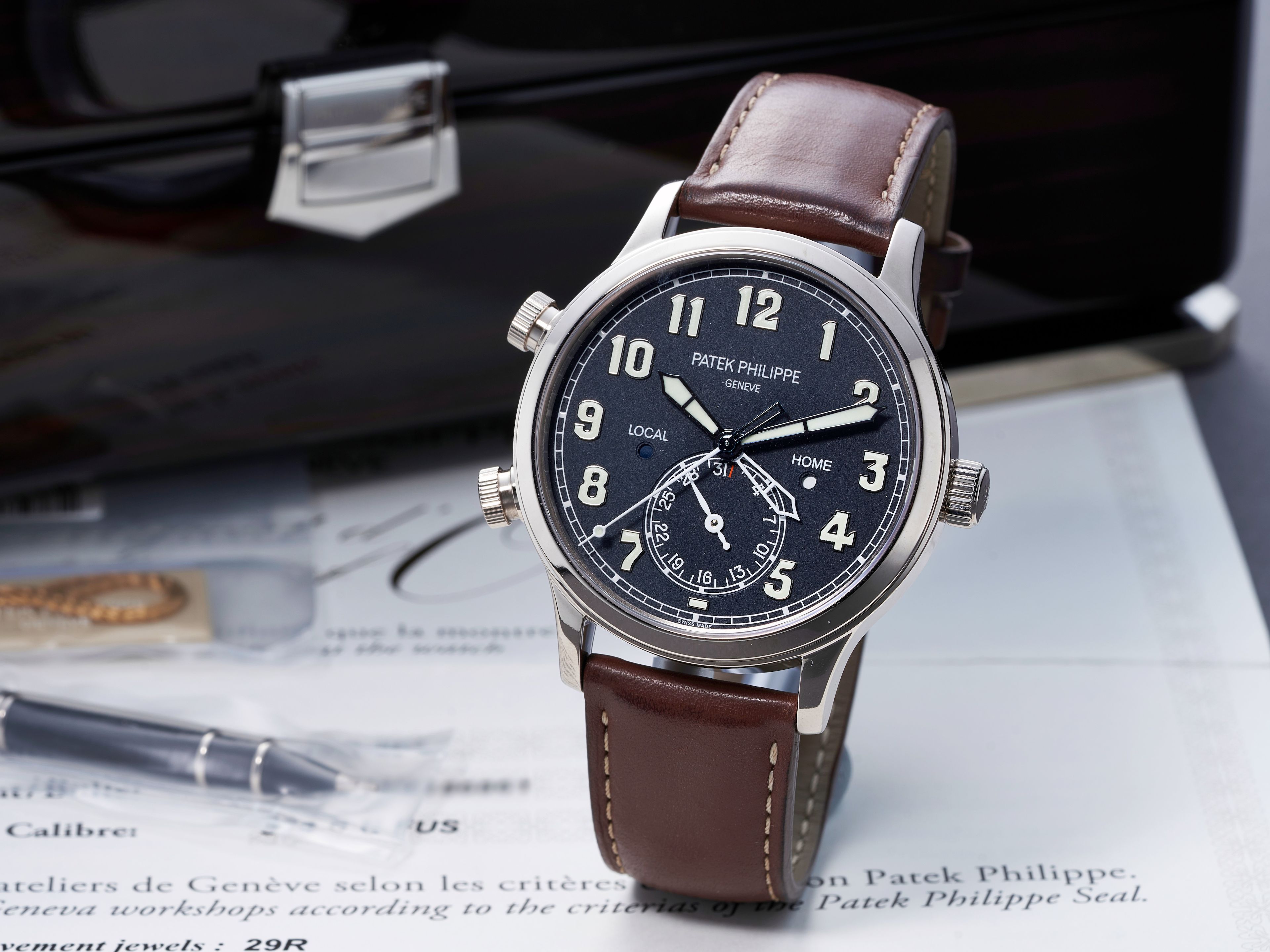 Bonhams : PATEK PHILIPPE CALATRAVA PILOT TRAVEL TIME, REF.5524G-001, A ...