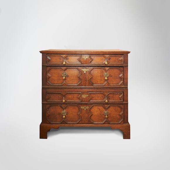 Bonhams : An English oak chest of four drawers, height: 92.0, width: 94 ...