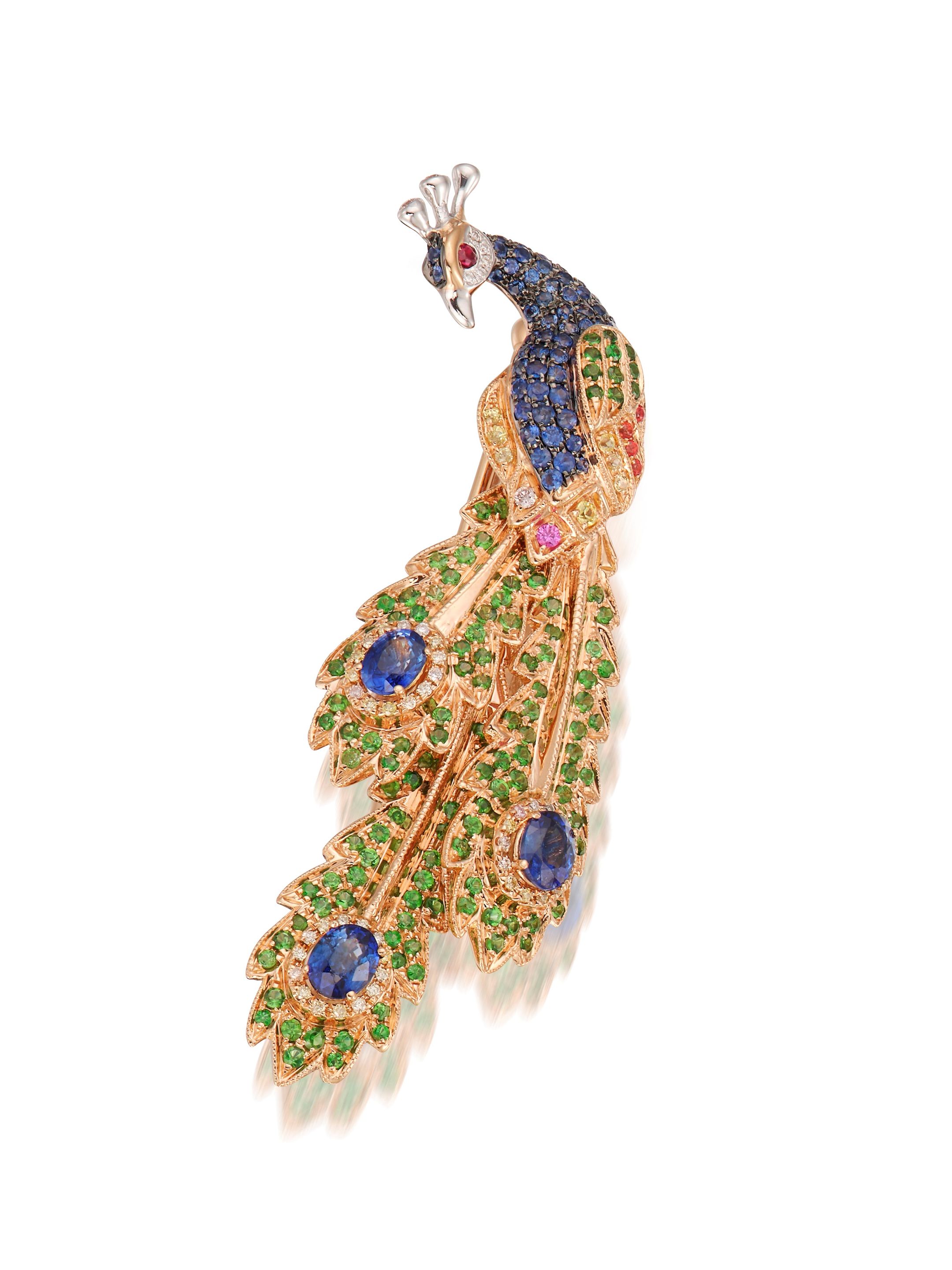 Bonhams : GEM-SET AND DIAMOND 'PEACOCK' BROOCH