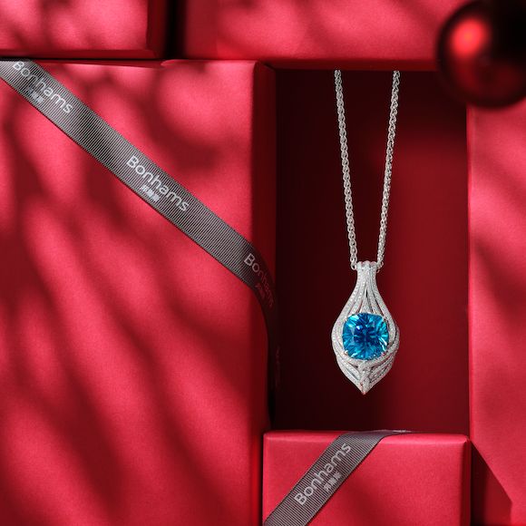 Bonhams : KAT FLORENCE: BLUE ZIRCON AND DIAMOND PENDANT NECKLACE