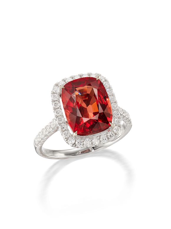 Bonhams : ORANGE SPINEL AND DIAMOND RING