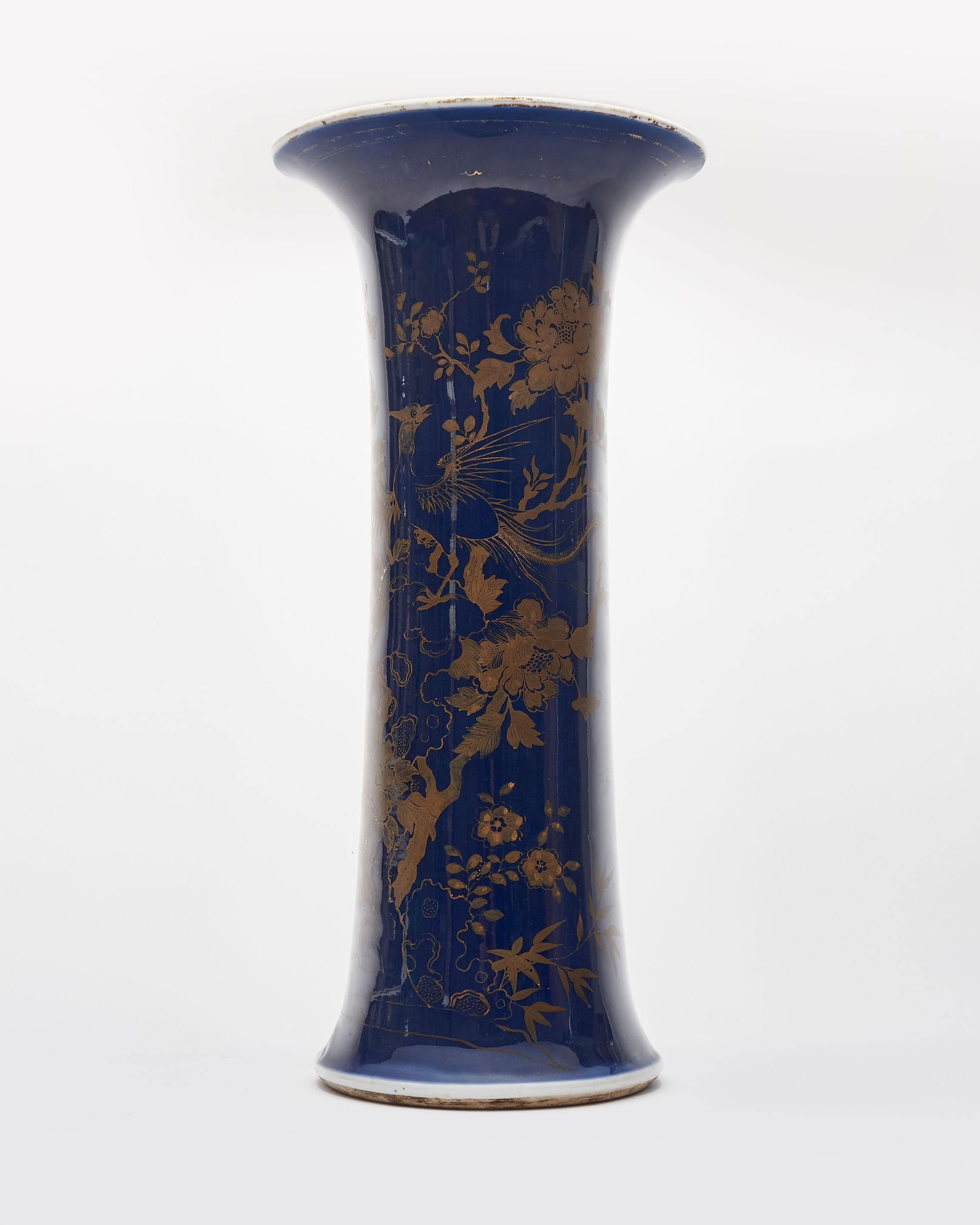 Bonhams : A blue-glazed and gold painted beaker vase 19th century