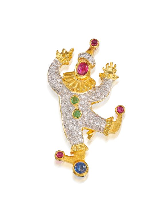 Bonhams : GEM-SET AND DIAMOND 'JESTER' BROOCH