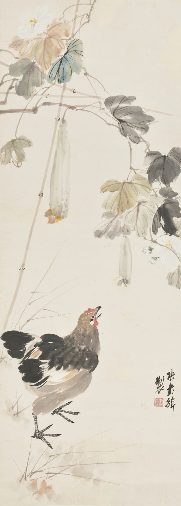 Bonhams : ZHANG SHUQI (1900-1957) Loofah and a Hen