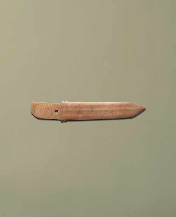 Bonhams : AN ARCHAIC JADE CEREMONIAL BLADE, GE Shang Dynasty