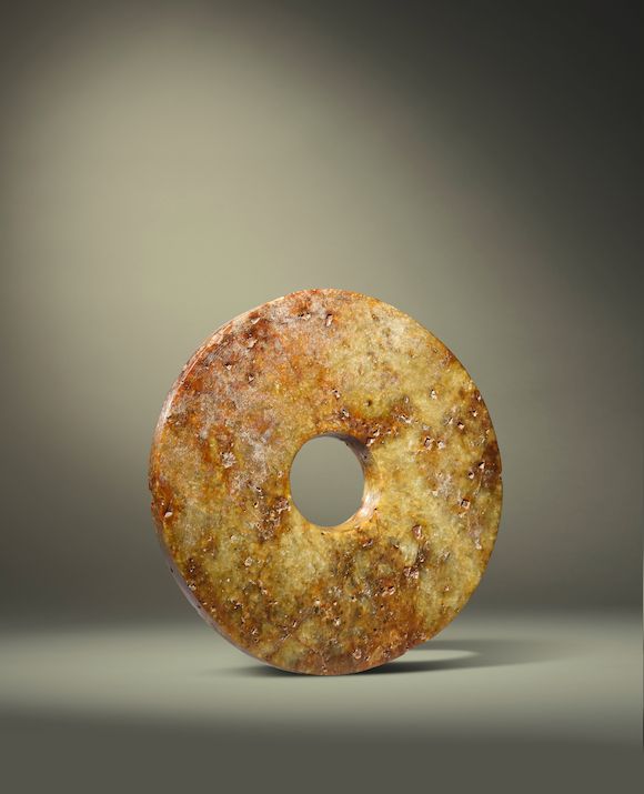 Bonhams : A PALE GREEN AND RUSSET JADE DISC, BI Neolithic Period ...