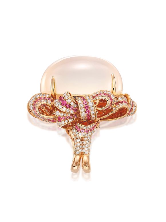 Bonhams : CAT'S-EYE MOONSTONE, COLOURED SAPPHIRE AND DIAMOND 'RIBBON' RING
