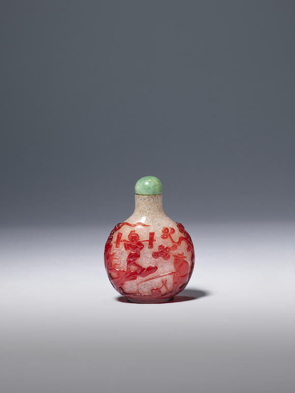 Bonhams A Red Overlay Glass Four Noble Occupations Snuff Bottle