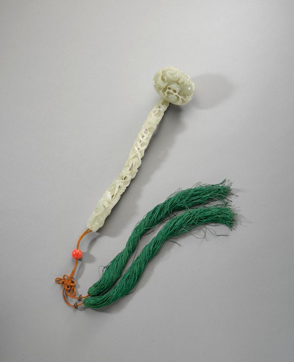 Bonhams : A PALE GREEN JADE RETICULATED 'BAT AND PEACH' RUYI SCEPTRE ...