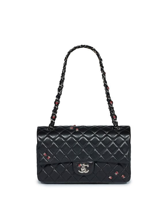 Bonhams : CHANEL BLACK QUILTED LAMBSKIN LADY BUG MEDIUM CLASSIC SINGLE ...
