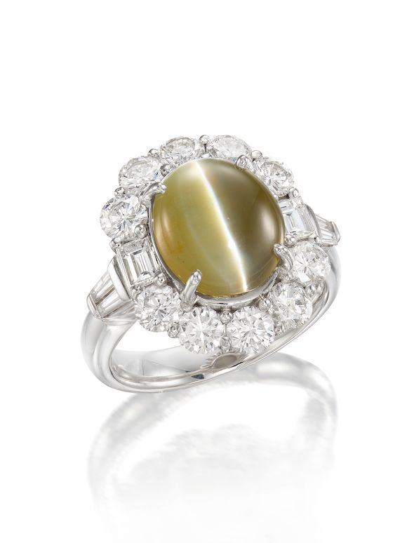 Bonhams : CAT'S EYE CHRYSOBERYL AND DIAMOND RING