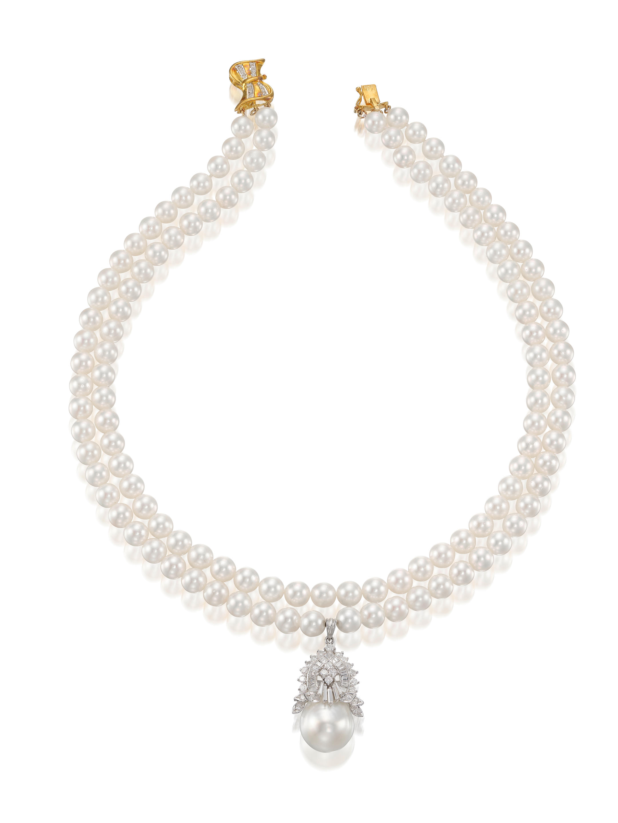 Bonhams Cultured Pearl And Diamond Necklace