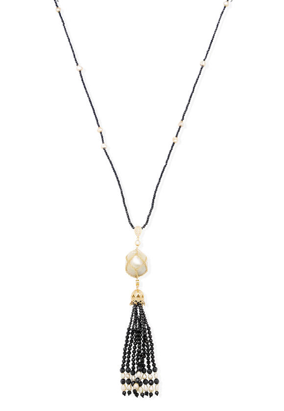 Bonhams Cultured Pearl Diamond And Spinel Tassel Necklace