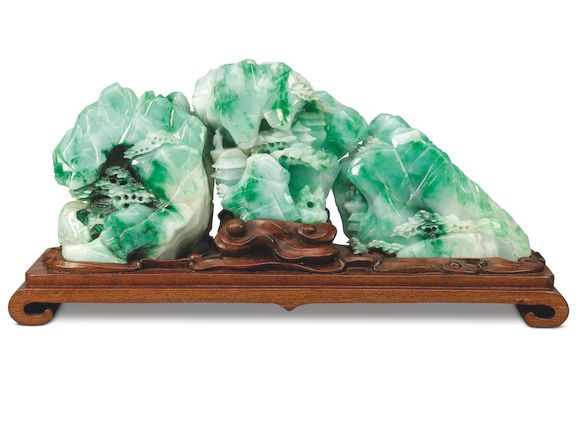 Bonhams : THREE RETICULATED JADEITE MOUNTAIN BOULDERS