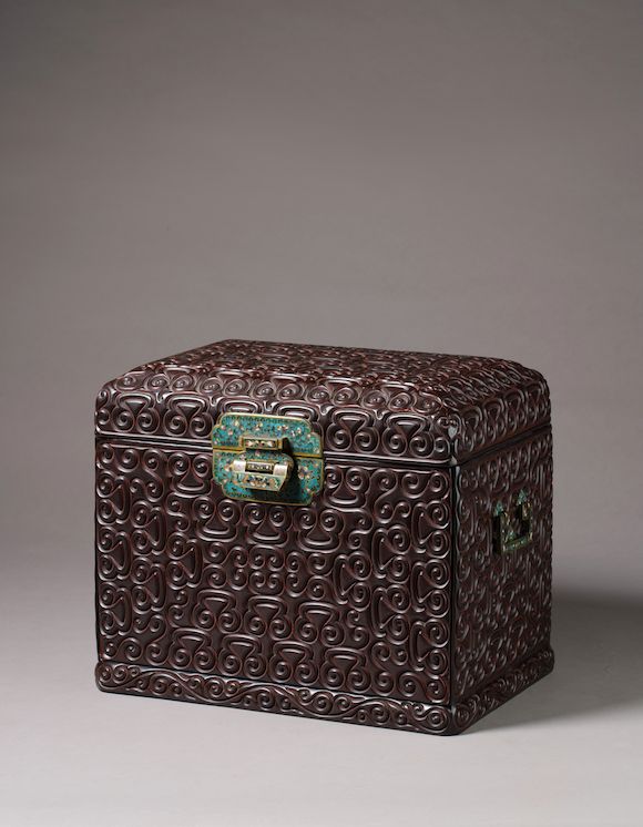 Bonhams : AN EXTREMELY RARE AND FINELY CARVED TIXI LACQUER CABINET ...