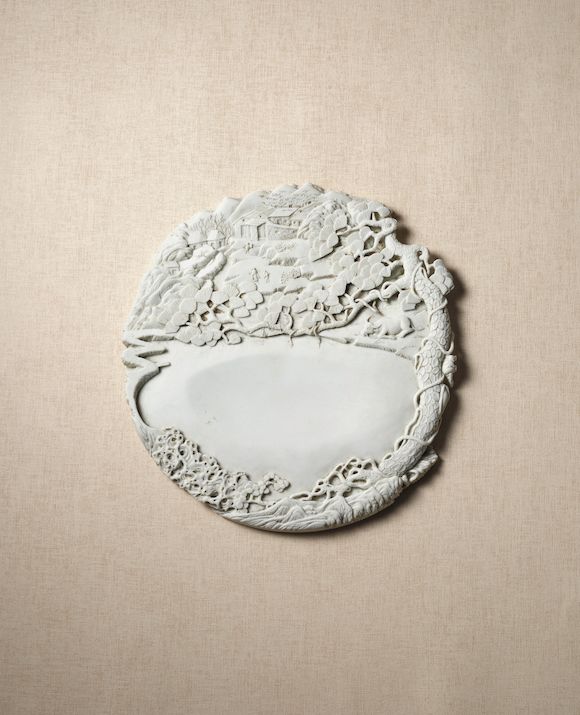 Bonhams : A VERY RARE AND EXQUISITE CARVED BISCUIT PORCELAIN INKSTONE ...