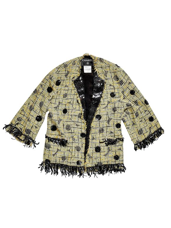 Bonhams : CHANEL: YELLOW COTTON WOOL TWEED CHECK PATTERN JACKET ...