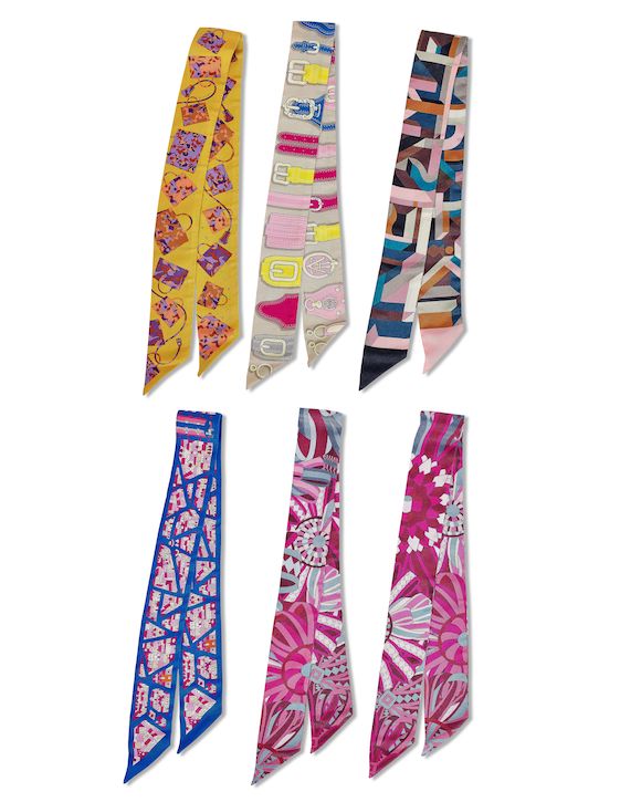 Bonhams : [NO RESERVE] HERMÈS: A SET OF 6 ASSORTED COLOURFUL AND ...