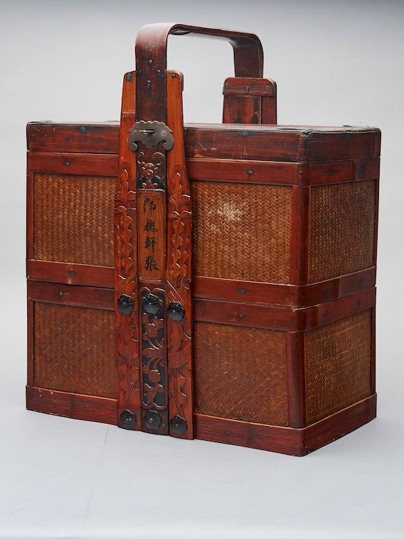 Bonhams : A bamboo two-tiered picnic box Dated by inscription yisi year 1905